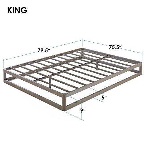 Mellow 9" Metal Platform Bed Frame w/Heavy Duty Steel Slat Mattress Foundation (No Box Spring Needed), King, Gray