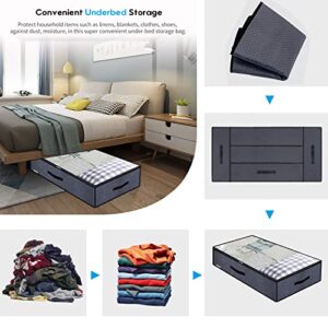 Onlyeasy Foldable Underbed Bags for Bedroom 2 Pack, Breathable Blankets Clothes Comforters Storage Bags Organizer with Clear Window and Handles, 3 Layer Thick Fabric, Dark Grey, 7MX3GR100L