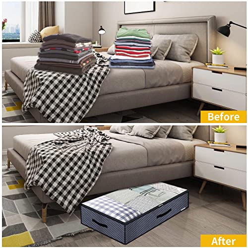 Onlyeasy Foldable Underbed Bags for Bedroom 2 Pack, Breathable Blankets Clothes Comforters Storage Bags Organizer with Clear Window and Handles, 3 Layer Thick Fabric, Dark Grey, 7MX3GR100L