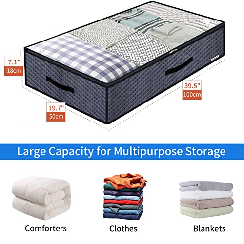 Onlyeasy Foldable Underbed Bags for Bedroom 2 Pack, Breathable Blankets Clothes Comforters Storage Bags Organizer with Clear Window and Handles, 3 Layer Thick Fabric, Dark Grey, 7MX3GR100L