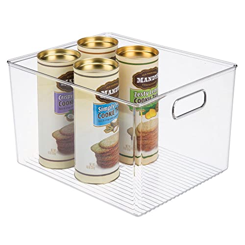 mDesign Plastic Storage Organizer Container Bin for Kitchen Organization in Pantry, Cabinet, Countertop Fridge, Refrigerator, and Freezer - Hold Food, Drink, or Snacks, Ligne Collection, Clear