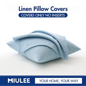 MIULEE Pack of 2 Decorative Linen Burlap Pillow Cover Square Solid Throw Cushion Case for Sofa Car Couch 18x18 Inch Light Blue