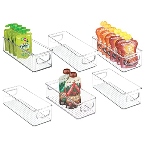 mDesign Plastic Stackable Small Organizing Bin Kitchen Pantry Cabinet, Refrigerator, Freezer Food Organization Storage Bins with Handles, Drawer Container Organizer, Ligne Collection, 6 Pack - Clear