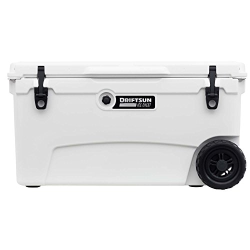 Driftsun 70qt Wheeled Ice Chest - Heavy Duty, High Performance Roto-Molded Commercial Grade Insulated Rolling Cooler (White)