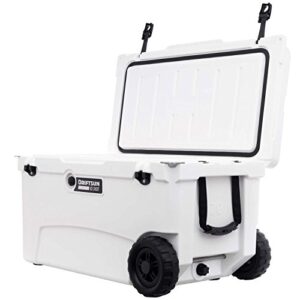 Driftsun 70qt Wheeled Ice Chest - Heavy Duty, High Performance Roto-Molded Commercial Grade Insulated Rolling Cooler (White)