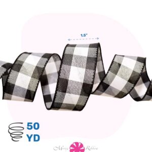 Morex Ribbon Cambridge Wired Plaid Ribbon, 1.5" x 50 yd, Black Gingham