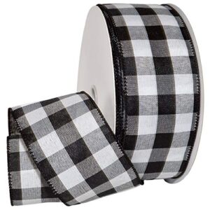 morex ribbon cambridge wired plaid ribbon, 1.5" x 50 yd, black gingham