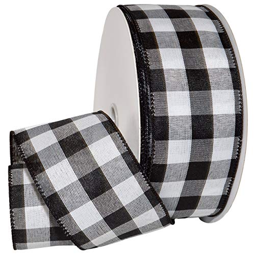 Morex Ribbon Cambridge Wired Plaid Ribbon, 1.5" x 50 yd, Black Gingham