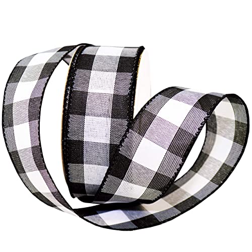 Morex Ribbon Cambridge Wired Plaid Ribbon, 1.5" x 50 yd, Black Gingham