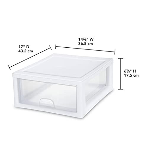 Sterilite 16 Quart Stackable Sturdy Plastic Storage Drawer Container for Home and Office Organization, Clear and White (12 Pack)