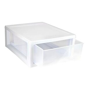 Sterilite 16 Quart Stackable Sturdy Plastic Storage Drawer Container for Home and Office Organization, Clear and White (12 Pack)