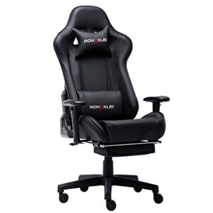 nokaxus gaming chair large size high-back ergonomic racing seat with massager lumbar support and retractible footrest pu leather 90-180 degree adjustment of backrest thickening sponges (yk-6008-black)