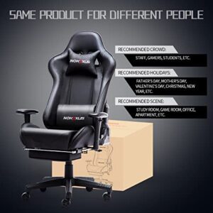 Nokaxus Gaming Chair Large Size High-back Ergonomic Racing Seat with Massager Lumbar Support and Retractible Footrest PU Leather 90-180 degree adjustment of backrest Thickening sponges (YK-6008-BLACK)