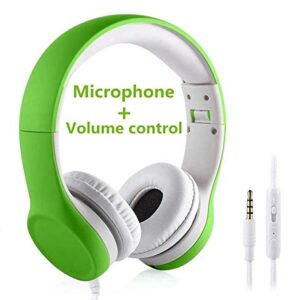 YUSONIC Kids Headphones, Two Audio Port for Sharing, Headphones for Kids with mic & Volume Limiting, Baby Children Toddlers Boys Girls Laptop Tablet Class Travel School use（Green