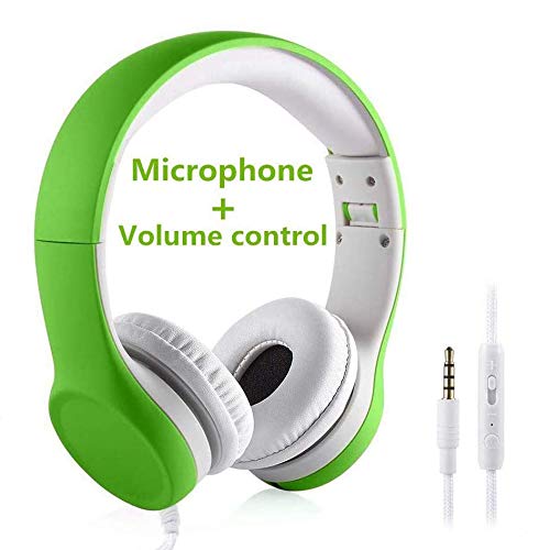 YUSONIC Kids Headphones, Two Audio Port for Sharing, Headphones for Kids with mic & Volume Limiting, Baby Children Toddlers Boys Girls Laptop Tablet Class Travel School use（Green