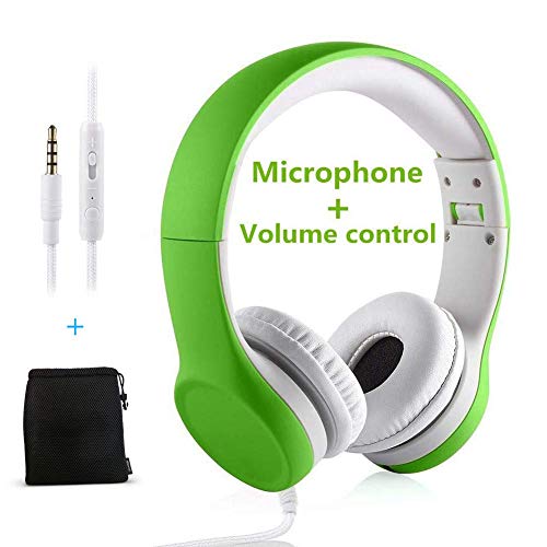 YUSONIC Kids Headphones, Two Audio Port for Sharing, Headphones for Kids with mic & Volume Limiting, Baby Children Toddlers Boys Girls Laptop Tablet Class Travel School use（Green