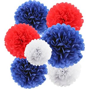 4th of July Party Decorations Set - Stars Stripes, Hanging Paper Fans, Paper Pom poms Kit for Independence Day, Patriotic Favor Backdrop, Memorial Day Baby Shower, Nautical Red White Blue