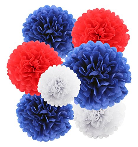 4th of July Party Decorations Set - Stars Stripes, Hanging Paper Fans, Paper Pom poms Kit for Independence Day, Patriotic Favor Backdrop, Memorial Day Baby Shower, Nautical Red White Blue