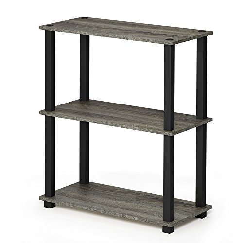 Furinno Turn-S-Tube 3-Tier Compact Multipurpose Shelf Display Rack with Square Tube, French Oak Grey/Black