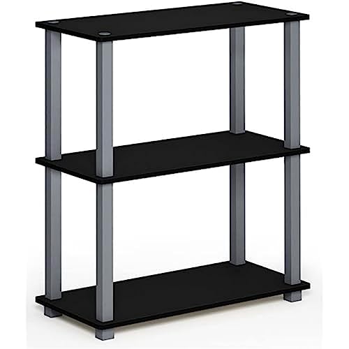 Furinno Turn-S-Tube 3-Tier Compact Multipurpose Shelf Display Rack with Square Tube, Black/Grey