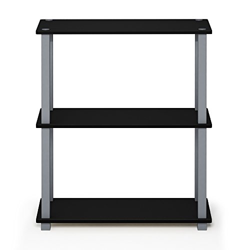 Furinno Turn-S-Tube 3-Tier Compact Multipurpose Shelf Display Rack with Square Tube, Black/Grey