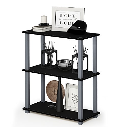 Furinno Turn-S-Tube 3-Tier Compact Multipurpose Shelf Display Rack with Square Tube, Black/Grey