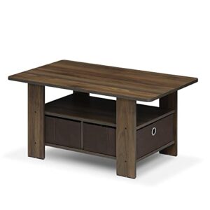 furinno andrey coffee table with bin drawer, columbia walnut/dark brown