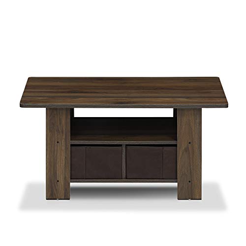 Furinno Andrey Coffee Table with Bin Drawer, Columbia Walnut/Dark Brown