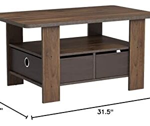 Furinno Andrey Coffee Table with Bin Drawer, Columbia Walnut/Dark Brown