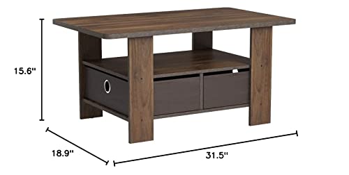 Furinno Andrey Coffee Table with Bin Drawer, Columbia Walnut/Dark Brown