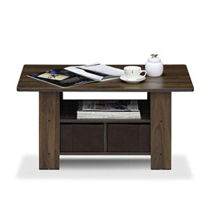 Furinno Andrey Coffee Table with Bin Drawer, Columbia Walnut/Dark Brown