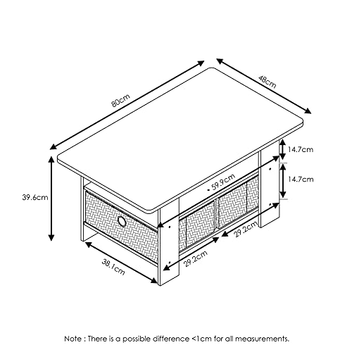 Furinno Andrey Coffee Table with Bin Drawer, Columbia Walnut/Dark Brown