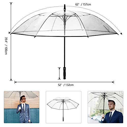 BAGAIL Golf Umbrella 68/62/58 Inch Large Oversize Double Canopy Vented Automatic Open Stick Umbrellas for Men and Women (Clear, 62in)