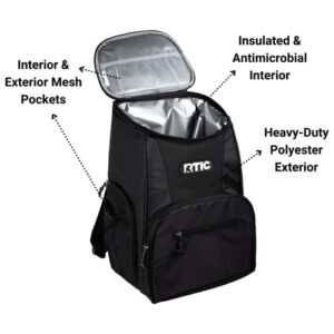 RTIC Lightweight Backpack Cooler, Black, 15 Can, Portable Insulated Bag, for Men & Women, Great for Day Trips, Picnics, Camping, Hiking, Beach, or Park