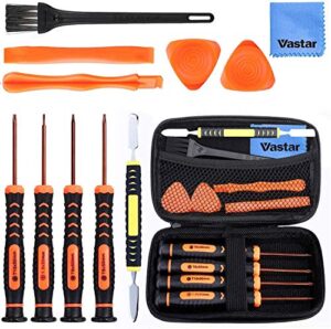 vastar repair tool kit for xbox one 360 ps3 ps4 ps5 controller xbox series x|s, 12 in 1 t6 t8 t10 xbox one screwdriver set with cross screwdriver 1.5, safe pry tools, cleaning brush & cloth in eva bag