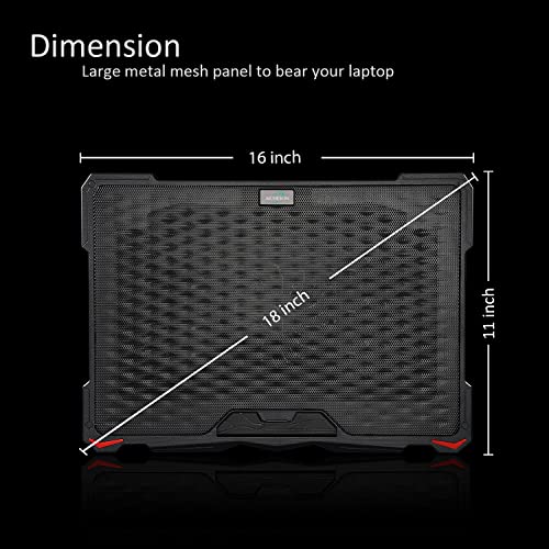 AICHESON Laptop Fan Cooling Pad for 15.6-17.3 Inch Laptops, 5 Cooler Fans with Red Lights Computer Desk Cooling Stand Chiller Mat, S035RED