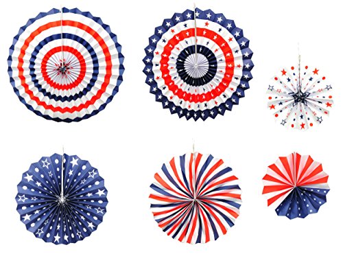 Mandala Crafts Patriotic Red White and Blue Decoration American Flag Paper Fan Set for 4th of July, Independence Day, USA Holiday, Election, Political Party