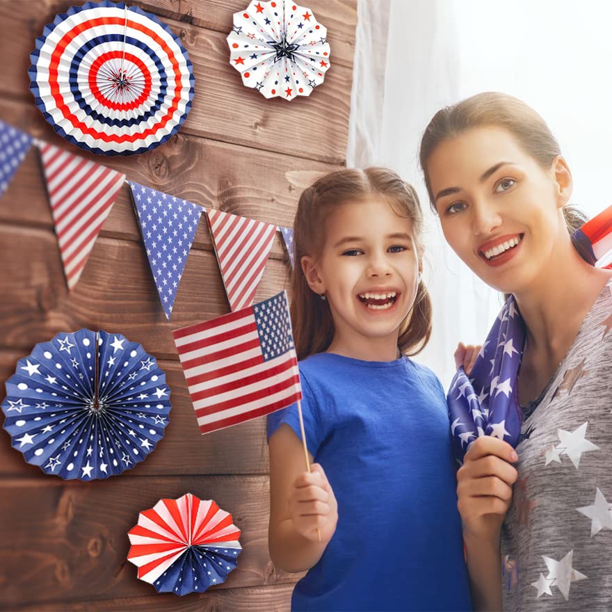 Mandala Crafts Patriotic Red White and Blue Decoration American Flag Paper Fan Set for 4th of July, Independence Day, USA Holiday, Election, Political Party