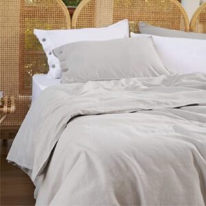 Bedsure Linen Duvet Cover Queen - Linen Cotton Blend Duvet Cover Set, Linen Color, 3 Pieces, 1 Duvet Cover 90 x 90 Inches and 2 Pillowcases, Comforter Sold Separately