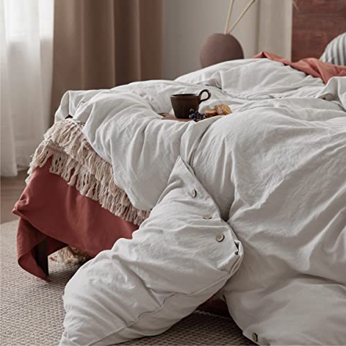 Bedsure Linen Duvet Cover Queen - Linen Cotton Blend Duvet Cover Set, Linen Color, 3 Pieces, 1 Duvet Cover 90 x 90 Inches and 2 Pillowcases, Comforter Sold Separately