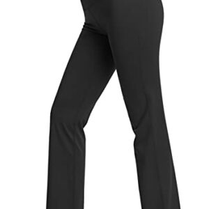 HISKYWIN Inner Pocket Yoga Pants 4 Way Stretch Tummy Control Workout Running Pants, Long Bootleg Flare Pants HF2 Black-XL