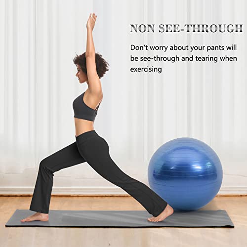 HISKYWIN Inner Pocket Yoga Pants 4 Way Stretch Tummy Control Workout Running Pants, Long Bootleg Flare Pants HF2 Black-XL