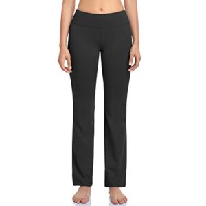 HISKYWIN Inner Pocket Yoga Pants 4 Way Stretch Tummy Control Workout Running Pants, Long Bootleg Flare Pants HF2 Black-XL