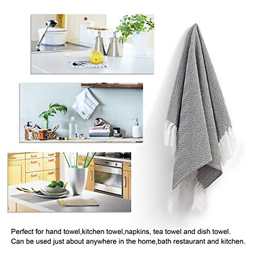 Mia'sDream Tassels Cotton Bath Hand Towel Set Kitchen Tea Towel Dish Towels Set Napkin Washcloth 3 Pack 16inch X 24inch Black