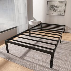 zizin Twin Bed Frame Platform Heavy Duty Metal Base with Storage,14 Inch Mattress Foundation Sturdy Steel Slat Support, Noise Free, No Need Box Spring, Black (Twin)