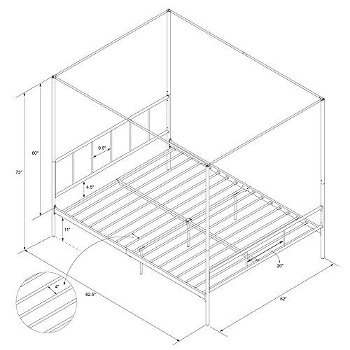 Novogratz Marion Canopy Bed, Drak Gray, Queen