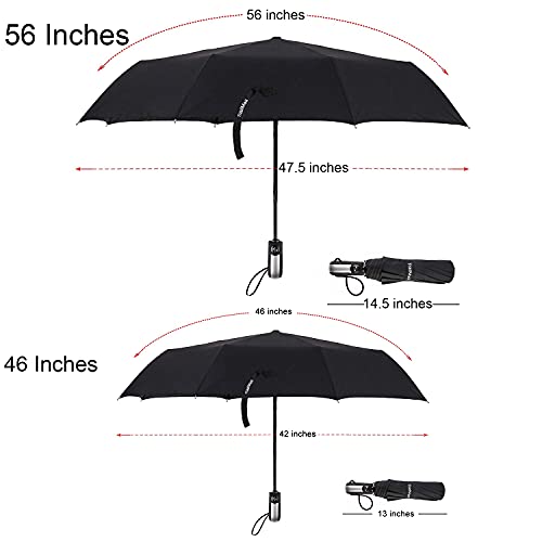 TradMall Travel Umbrella Windproof with 46 Inches Large Canopy 10 Reinforced Fiberglass Ribs Ergonomic Handle Auto Open & Close, Black