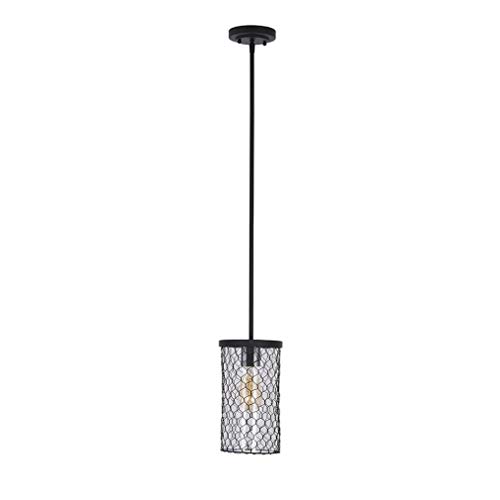 Amazon Brand – Stone & Beam Wire Cylinder Cage Ceiling Pendant Fixture with LED Light Bulb - 6.5 x 6.5 x 16.88 Inches, 20 - 55 Inch Cord, Black