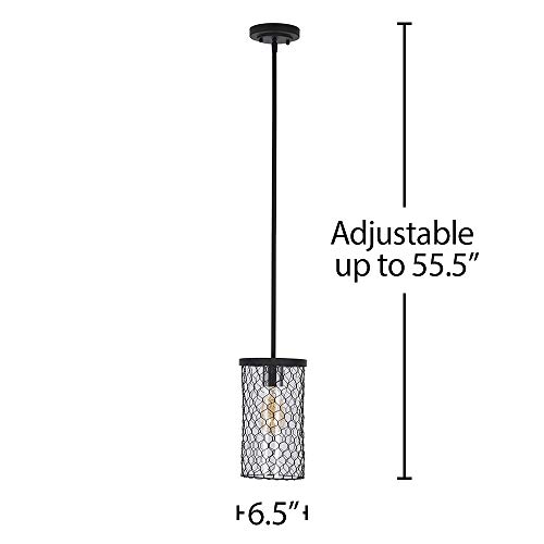 Amazon Brand – Stone & Beam Wire Cylinder Cage Ceiling Pendant Fixture with LED Light Bulb - 6.5 x 6.5 x 16.88 Inches, 20 - 55 Inch Cord, Black