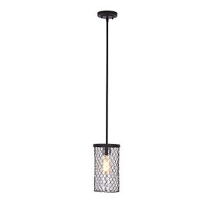 Amazon Brand – Stone & Beam Wire Cylinder Cage Ceiling Pendant Fixture with LED Light Bulb - 6.5 x 6.5 x 16.88 Inches, 20 - 55 Inch Cord, Black